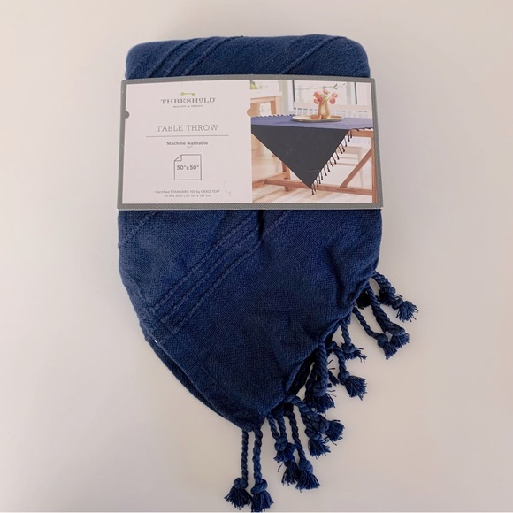 Threshold | Dining | Threshold Table Throw Navy Blue Fringed | Poshmark